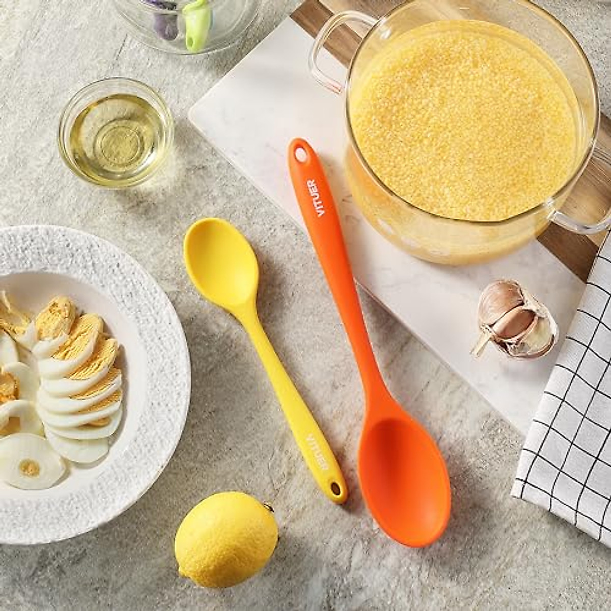 5PCS Silicone Serving Spoons Set, Vituer Heat Resistant Kitchen Spoons for Cooking, Mixing, Stirring and Serving, Dishwasher Safe (5 Pack, Multicolor)