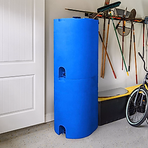 WaterPrepared 55 Gallon Unique Space Saving Stackable Design Utility Water Tank with Large Cap for Easy Filling and Spigots, Blue