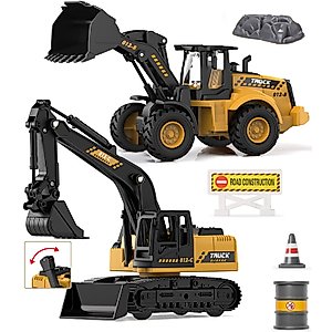 Geyiie Construction Cars for Boys, Kids Small Trucks Toys Construction Vehicles Alloy Truck Head, Excavator Digger Bulldozer Crane Snow Toys for Girls Toddler Sandbox Gifts Party Favor