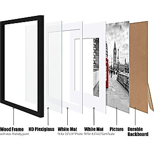 12x16 Picture Frames Made of Solid Wood Display Pictures 11x14 or 8.5x11 Diplomas with Mat or 12x16 Frame without Mat - Picture Frame for 11x14 Black With 2 Mats for Wall Mounting or Table Top Display