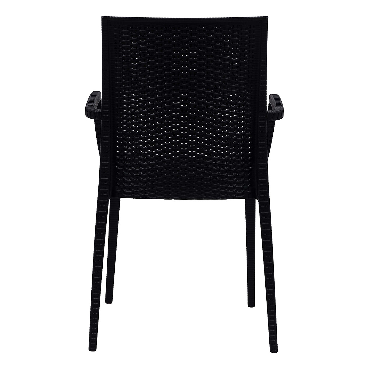 LeisureMod Hickory Weave Indoor Outdoor Patio Dining Side Armchair Set of 2 (Black)