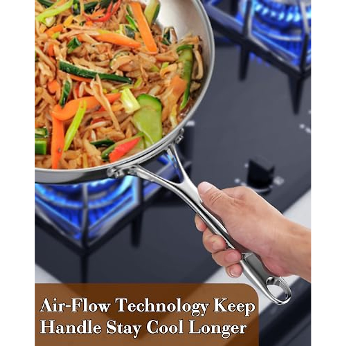 Cooks Standard Wok Multi-Ply Clad Stir Fry Pan, 13" with High Dome lid, Silver