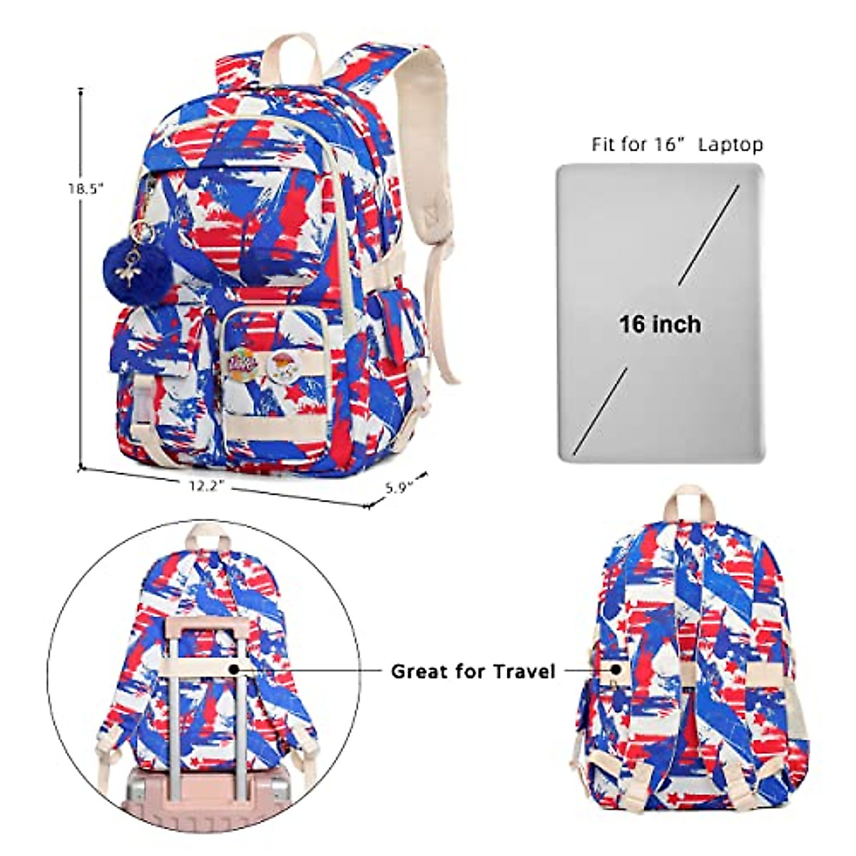 Hidds Laptop Backpacks 16 In School Bag College Backpack Anti Theft Travel Daypack Bags Bookbags for Teens Girls Women (Blue-1)