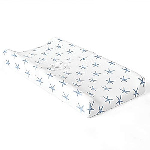 Lush Decor Baby Seaside Starfish Organic Cotton 2 Pack Changing Pad Cover, Blue