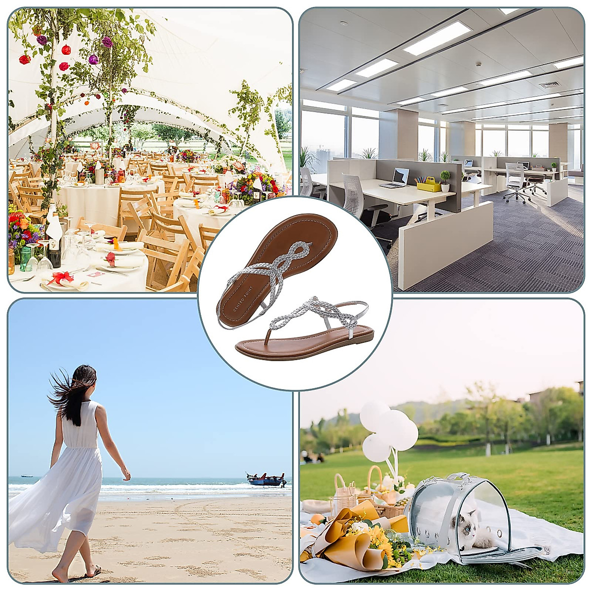 CentroPoint Women's Braided T-strap Thong Slip On Flat Sandals With Elastic Brand Roman Gladiator Fashion Flip Flop Shoes(Silver PU, Numeric_8)