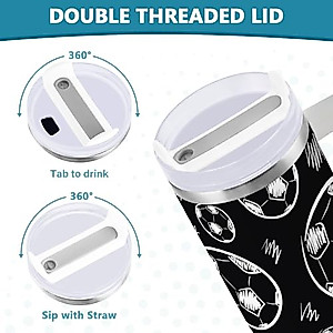 ARGTILDN 30 oz Tumbler Football Doodle Insulated Travel Mug with Handle and Straw Lid Stainless Steel Vacuum Coffee Cup Tea Beverage Container Water Bottles for Car Sports office