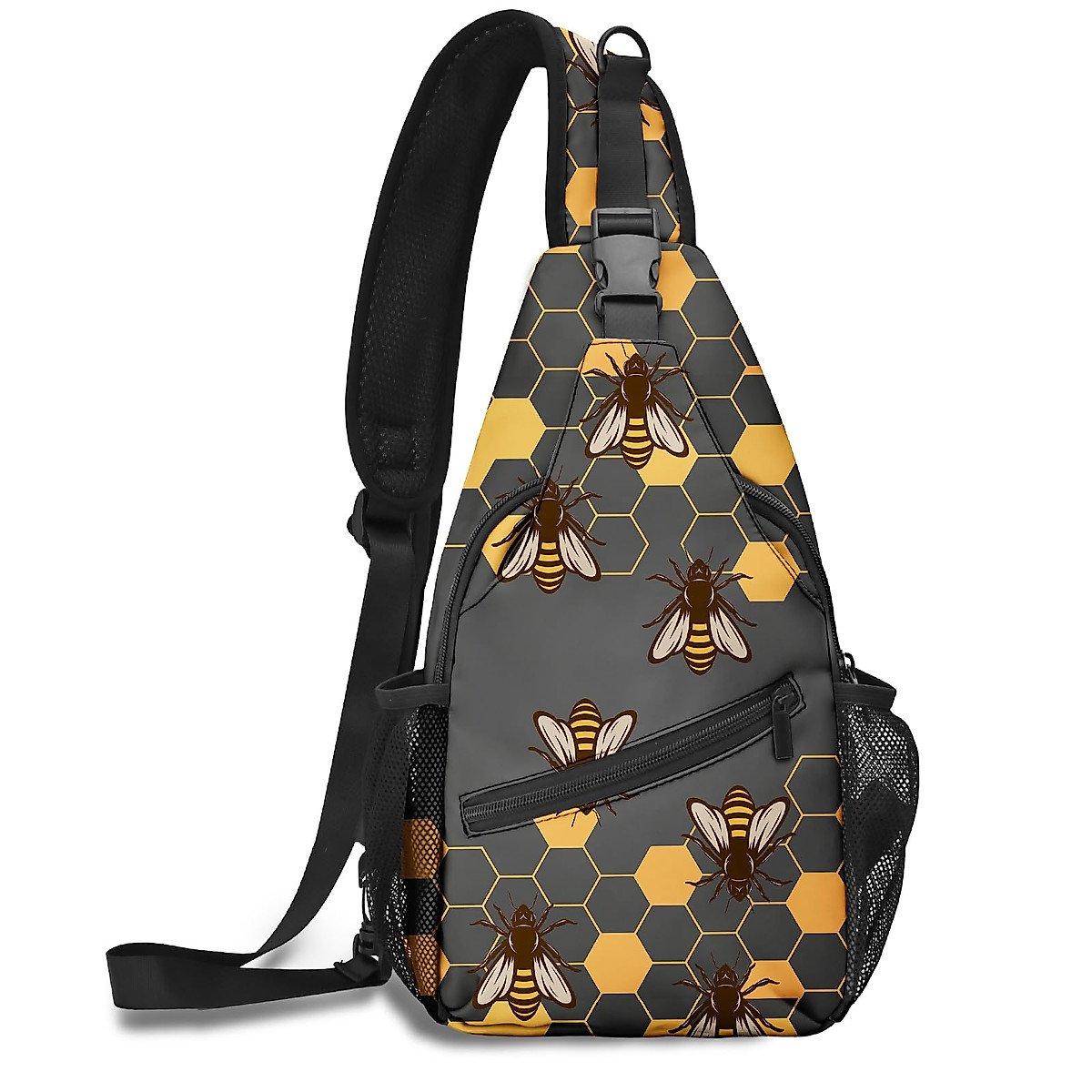 FyLybois Honeycomb Bee Sling Bag Crossbody Travel Hiking Bags Mini Chest Backpack Casual Shoulder Daypack for Women Men with Strap Lightweight Outdoor Sport Climbing Runners