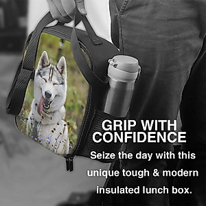 PrelerDIY Husky Lunch Box - Insulated Lunch Box for Kids Funny 3D Design with Side Pocket & Shoulder Strap Lunch Bag Perfect for School/Camping/Hiking/Picnic/Beach/Travel