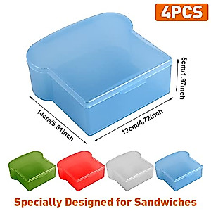 Abnaok 4PCS 20 Oz Toast Shape Sandwich Box, Food Grade PP Made, Allow Microwave Heating and Frozen Preservation, Food Storage Sandwich Containers for Lunch Prep