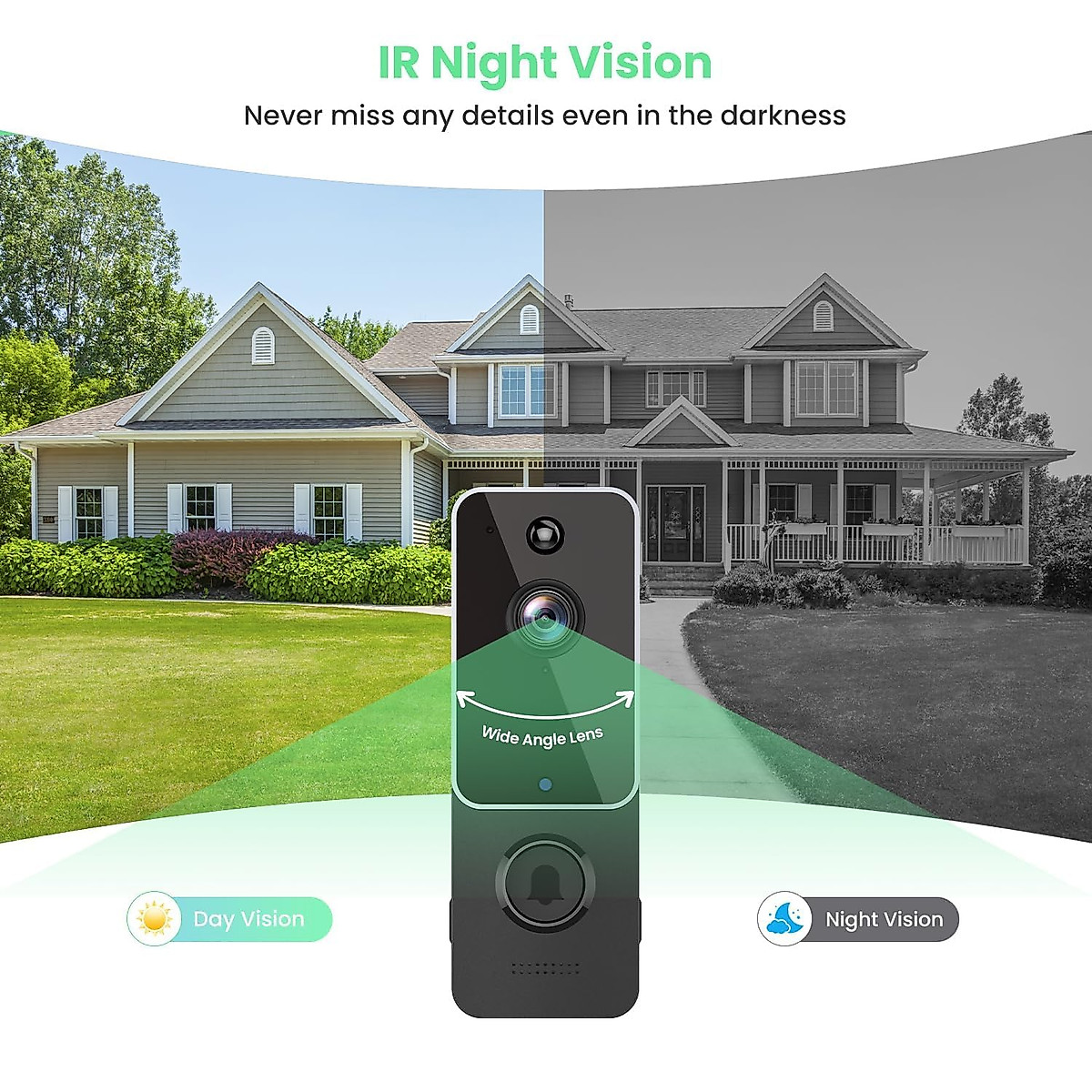 SJCODE Smart Video Doorbell Security Camera Outdoor Included Ring Chime, Wireless and Battery Powered, 2 Way Audio, Human Detection, Night Vision, Cloud Storage, for Indoor/Outdoor Surveillance