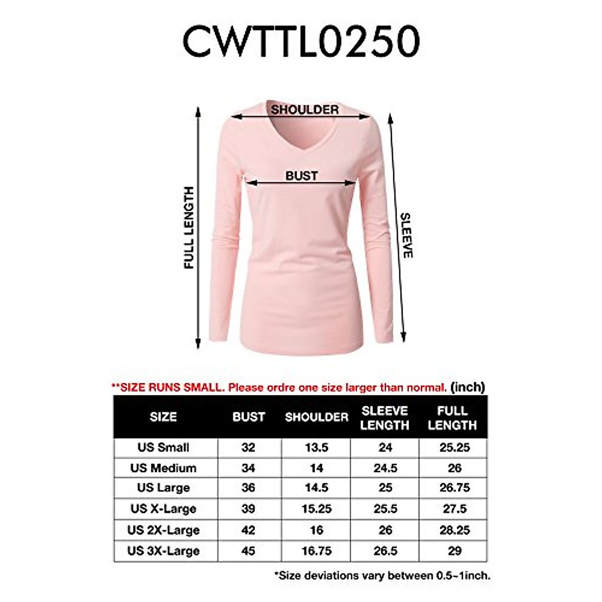 H2H Casual T-Shirts for Women - V Neck Long Sleeve Black US M/Asia M (CWTTL0250)