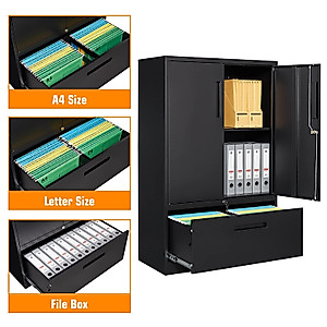 ZAOUS File Cabinet 1 Drawer, Metal File Cabinet with Lock, Lateral Filing Cabinet with Doors & Adjustable Shelves for Home Office, Living Room, Pantry, Gym, Basement, Warehouse, Black