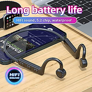 Qonioi Wireless Bluetooth 5.0 Headset Bone-Conduction Headphones, Wireless Earbuds Headset for Outdoor Sports Business#