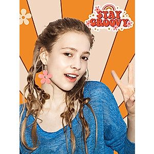 6 Pairs Retro Earrings for Women Girl Groovy Retro Daisy Flower Earrings Hawaii Daisy Flower Earrings Dangle Acrylic Daisy Flower Hawaii Plant Earrings Wild Lily Petals, 6 Colors