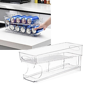 Natudeco Can Storage Dispenser for Fridge, Rolling Soda Can Organizer 2 Layer Refrigerator Beverage Holder Fridge Can Storage Rack for Drinks Cola Beer