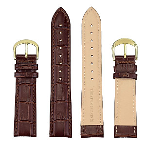 EACHE 18mm Croco Brown Leather Watch Bands, Classical Genuine Leather Watch Strap for Men Women Dark Brown With Gold Buckle