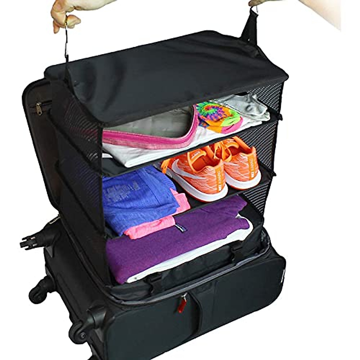 4 Shelf Closet Hanging Organizer, Hanging Closet Storage with Zipper Pocket, Closet Organizers and Storage Shelves for Travel Organizer