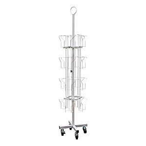 LIYUANJUN 4 Tiered Greeting Card Display Stand, Card Display Rack with 16 Card Pockets & 4 Universal Wheels X-shaped Base Magazine Holder Trade Show Literature Rack for Grocery Retail Store, White