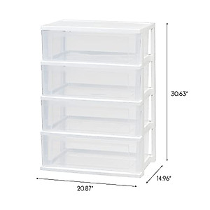 OROXCO 4 Drawer Wide Plastic Storage Tower for Adult or Teen, White and Clear