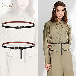 JASGOOD 4 Pack Women Skinny Leather Belt Thin Waist Belt with Gold Buckle for Jeans Pants Dress (Suit for waist size 22"-26", B-Black+Brown+White+Leopard)