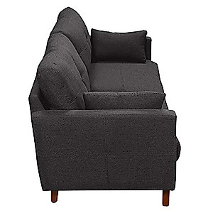 Elle Decor Alix Upholstered Living Room Sofa, Tufted Fabric Couch, Mid-Century Walnut Tapered Footers, 78" Sofa, Charcoal