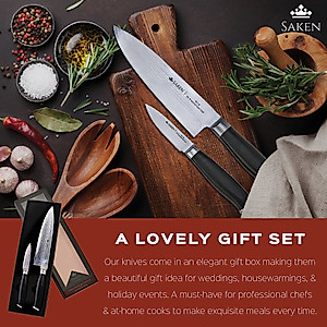 Saken Razor Sharp Damascus Steel 8” Chef Knife Set with 3.5" Paring Knife – Premium Japanese VG-10-67 Layers Folded Steel Kitchen Knives - Natural Non Stick - by Saken