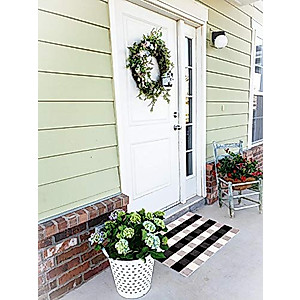 Cotton Buffalo Plaid Rugs 27.5x43 Inches Black and White Checkered Front Porch Plaid Door Mats Woven Washable Layered Welcome Mat for Kitchen Carpet Outdoor Porch Entry Way Decor