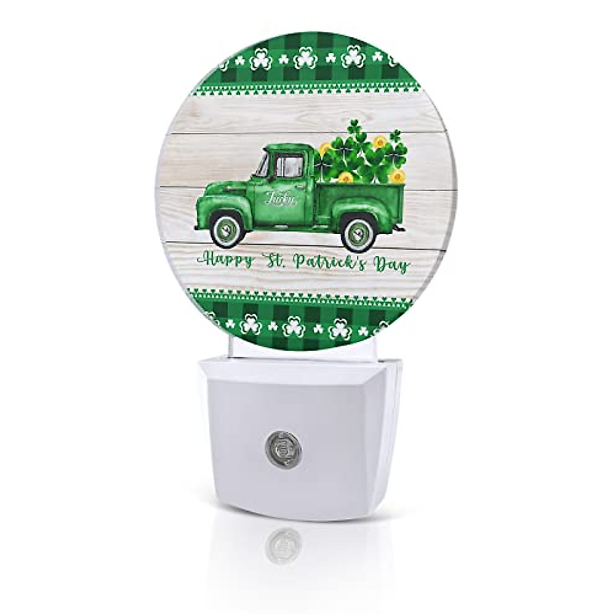 Night Light Plug into Wall, LED Nightlights St. Patrick's Day Green Truck Lucky Shamrocks Wood Grain Small Nightlight Auto Dusk-to-Dawn Sensor Lamp LED Night Lights for Kid's Bedroom, Bathroom