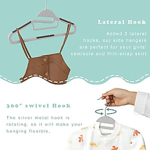 BAGAIL Kids Plastic Hangers S-Slide 50 Pack 12.6" Non-Slip Hangers 360° Swivel Hook Protect Collar Space Saving for Children Infant/Toddler Pants Coat-Light Grey