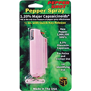 Pepper Shot Bundle - Lot of (4) 1/2 oz Keychain 10% OC Pepper Spray Units w/Injection Molded Holster in Black (2) and Pink (2)