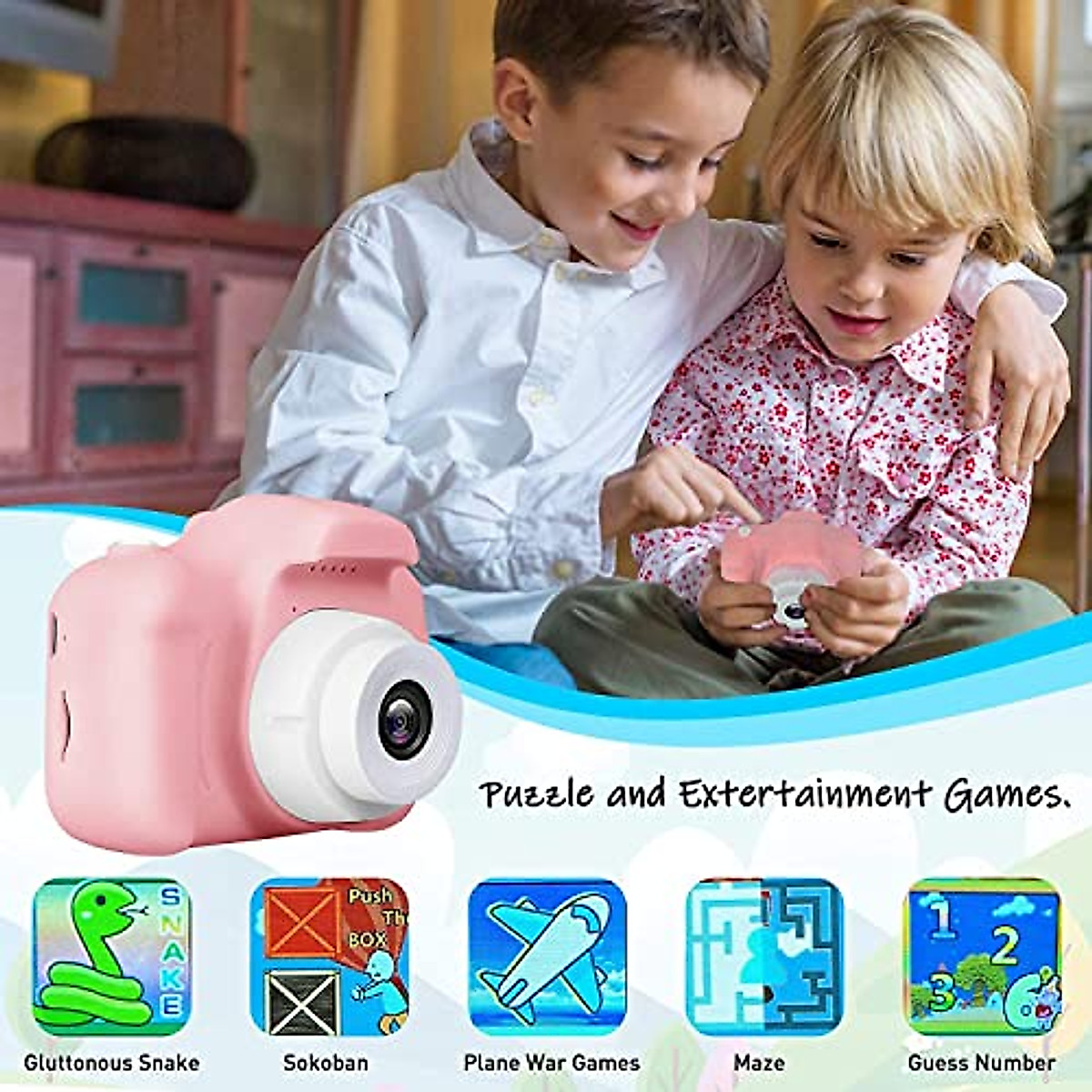 Gridspace Upgrade Kids Camera Toys for 3 4 5 6 7 8 9 Year Old Girl Christmas Birthday Gift Digital Video Camera,Mini Play Video Camera with 1080P HD 2 Inch Screen with 32GB Card