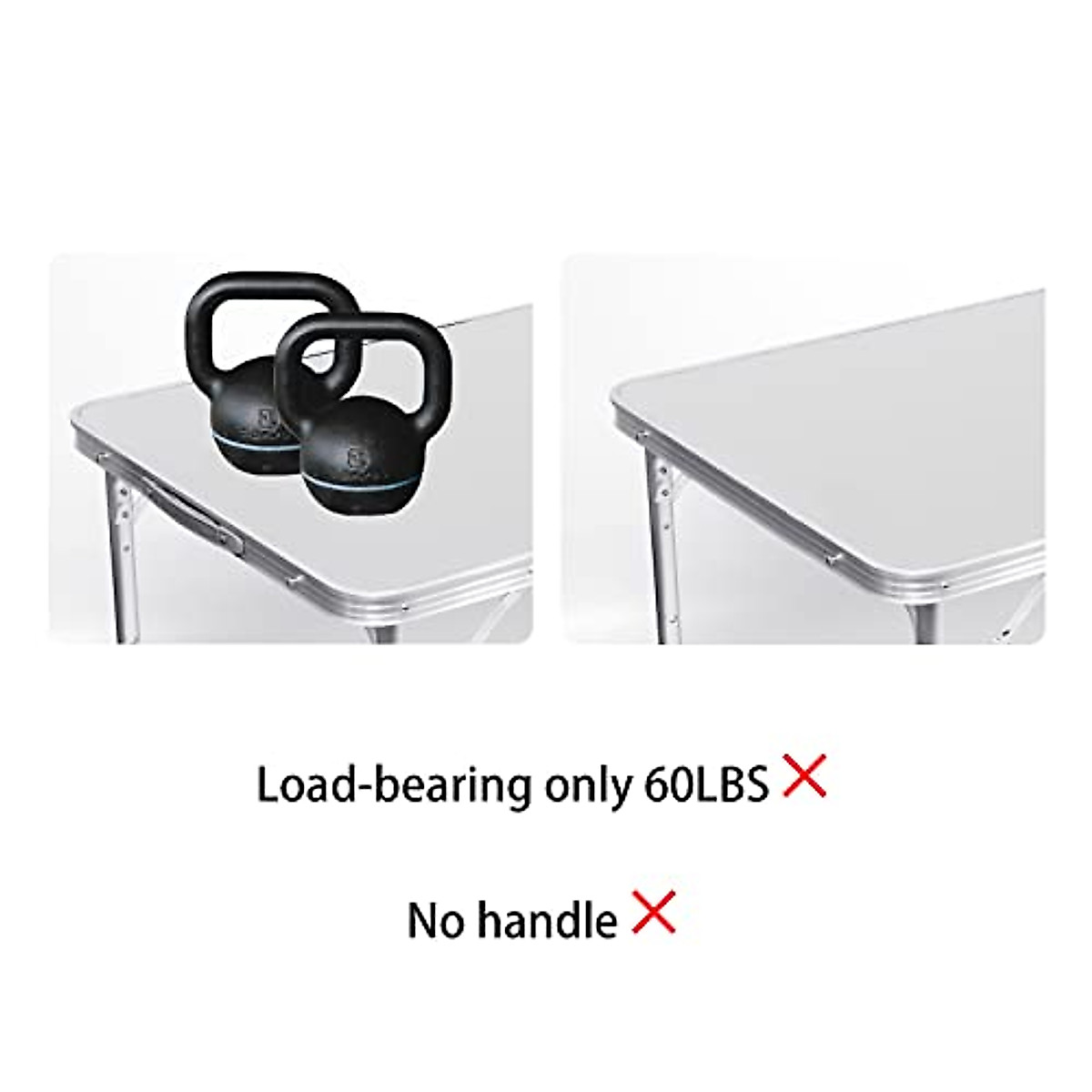 Moosinily Folding Camping Table, 4 Ft Aluminum Folding Table, Picnic tablee with Handle, Adjustable Portable Camp Table for Picnic, BBQ, Party, Beach/White