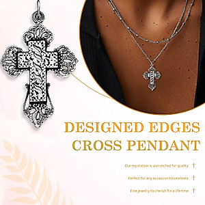 RoseCharm Cross Necklace, Stainless Sterling Silver, Stunning & Charmful Pendants, Faith & Elegance, Religious Gifts for Men & Women, Textured Surface, 39.1mm Length and 23.5mm Thickness