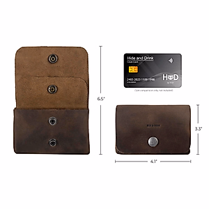 Hide & Drink, Double Pouch Wallet for Men and Women, Rectangular Card Holder, Money Organizer, ID Case, Classic Style, Full Grain Leather, Handmade, Bourbon Brown