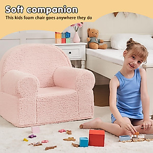 ILPEOD Kids Chair Toddler Chair Sherpa Couch Sherpa Kids Bean Bag Chair,Cuddly Toddler Chairs Comfy Plush Chair Toddler Couch Reading Chair for Kids Fuzzy Baby Chair Pink
