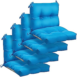 Geetery Set of 4 Patio Chair Cushions for Indoor Outdoor Furniture Tufted High Back Seat Pads Waterproof Comfort Replacement Seating Cushions with Ties for Lawn Yard Porch Inside Outside (Blue)