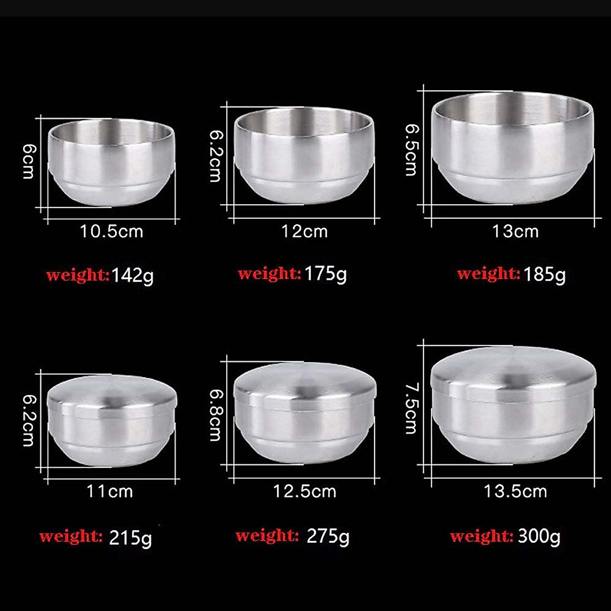 CHDHALTD Stainless Steel Bowls Double-Walled Insulated Soup Bowls,Rice Cereal Ice Cream Noodles Snacks Soup Bowls for Kids Children(S-No lid,Gold)