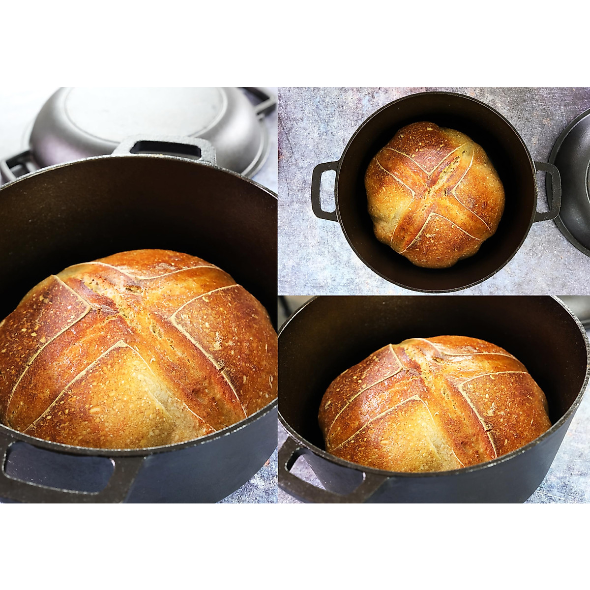 Cast Iron Dutch Oven with Skillet Lid - 10.23” diameter, 5 qt - Multi Cooker Stock Pot For Frying, Cooking, Baking & Broiling + 2 silicone potholders