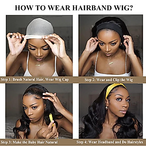 Colorful Queen Glueless Headband Wig Long Black Body Wave Headband Wigs for Black Women Synthetic Natural Looking Wavy Wig Heat Resistant 180% Density (26inch, 1B#)