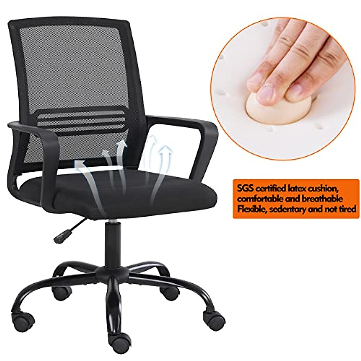 Desk Chairs Set of 6 Home Office Mesh Chair with Wheels Lumbar Support Ergonomic Office Chair Clearance for Bedroom Living Room Home Office Computer Chair Swivel Adjustable 36-40inch Black Chair