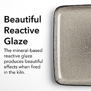 Arora FLACKAR Square Stoneware 16pc Double Bowl Dinnerware Set for 4, Dinner Plates, Side Plates, Cereal Bowls, Pasta Bowls - Reactive Glaze Grey (476076)