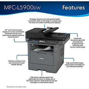 Brother Monochrome Laser Printer, Multifunction Printer, All-in-One Printer, MFC-L5900DW, Wireless Networking, Mobile Printing & Scanning, Duplex Print, Copy & Scan, Amazon Dash Replenishment Ready