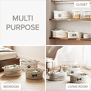 RGI Home Dog Toy Storage Baskets – Set of 3 Oval Fabric Rope Organizer Bins for Pet and Household Storage, Multi-Sized with Easy-Carry Handles, Durable and Stylish, Charcoal Gray on Ivory