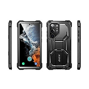 i-Blason Armorbox Designed for Samsung Galaxy S23 Ultra Case with Kickstand & Belt Clip, [2 Front Frames] Full-Body Rugged Bumper Case with Built-in Screen Protector [Support Fingerprint ID] (Black)