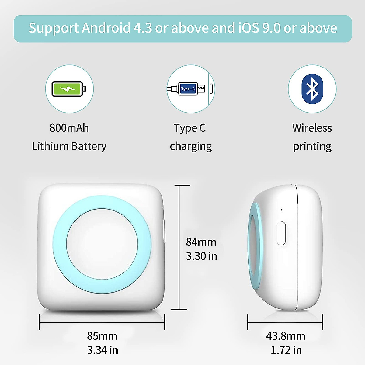 HOMESTEC Mini Printer, Label Maker Machine Portable Thermal Printer for Smartphone with Tape Wireless Bluetooth Printing