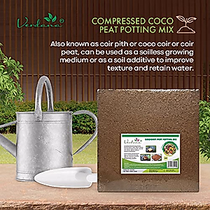 Verdana Coconut Fiber Potting Mix - 10 Lb Compressed Block Brick - Coco Coir, Coco Peat, Coir Pith - Alternative to Peat Moss – Soilless Growing Medium - Low EC, Optimum pH, High Expansion