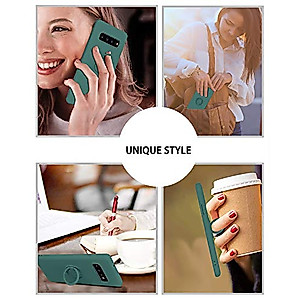 DUEDUE Samsung S10 Case, Liquid Silicone Slim Soft Gel Rubber Cover with Ring Kickstand |Car Mount Function,Shock Absorption Full Body Protective Anti Scratch Case for Samsung S10, Pine Green