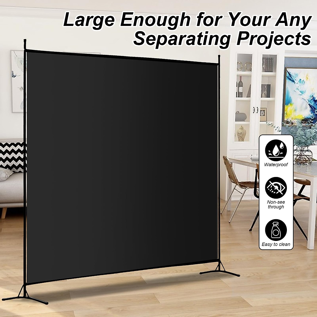 Carivia Single Large Panel Room Divider, 6 Ft Tall Privacy Screen Room Divider,Freestanding Room Partition Wall Divider,Lightweight Room Divider Screen for Home Office,69''W x 70''H, Black