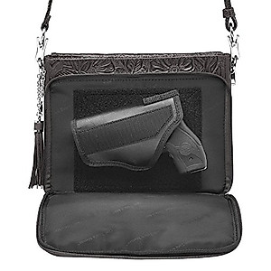 Concealed Carry Purse - Leather Tooled American Cowhide Crossbody by Gun Tote'n Mamas (Black)