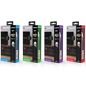 Monster 6ft High Speed 4K HDR Hdmi Cables with Built-in Led Light, Gaming, Video, and Computer, 4 Pack